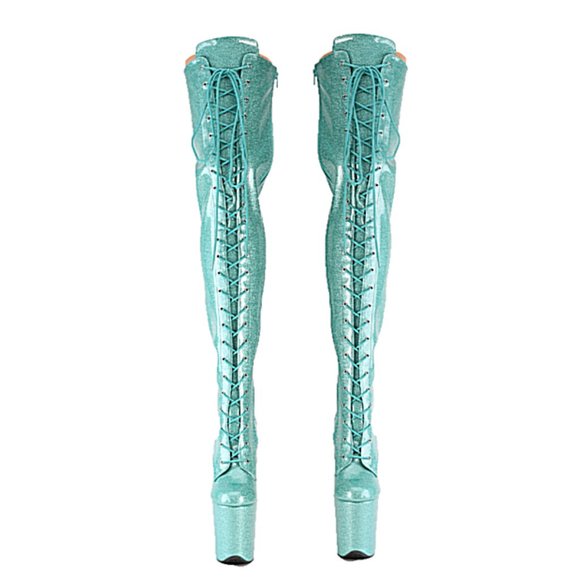 Pleaser | Shoes | Aqua Blue Glitter Patent 320 Lace Up Thigh High Platform Boots 8 Heels | Poshmark